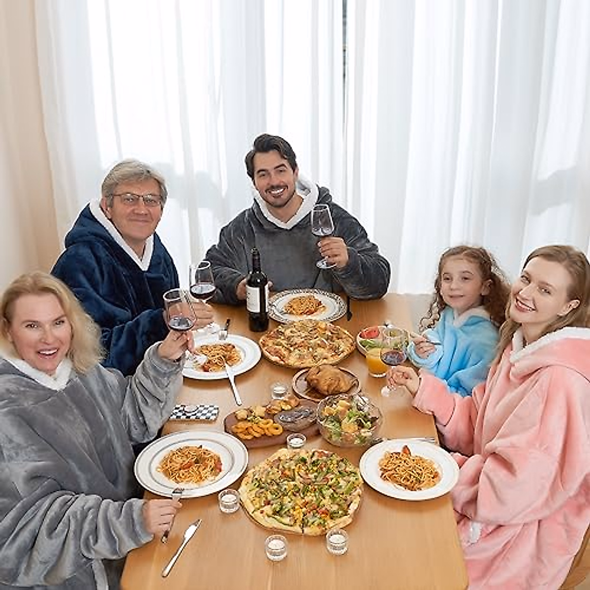 EHEYCIGA Wearable Blanket Hoodie with Pockets and Sleeves, Flannel Fleece Hooded Blanket for Women Men Adults and Kids, Pink, Extended Oversize