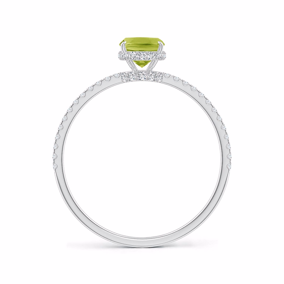 Angara Natural 1.45 Ct Peridot and 0.31 Ct Diamond Side Stones Ring for Women in 14K White Gold (Grade-AAA | Size-8x6mm) | August Birthstone, Birthday, Engagement, Anniversary Jewelry Gift For Women