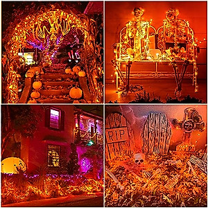 BOLWEO Halloween Solar Fairy Lights Outdoor, Orange String Lights 39.4Ft 120 LED, IP65 Waterproof Solar Outdoor Lights Backyard Deck Fence Patio Decor Diwali Halloween Decorations