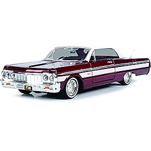1964 Chevy Impala Lowrider Hard Top Candy Red Metallic with White Top Get Low Series 1/24 Diecast Model Car by Motormax 79021