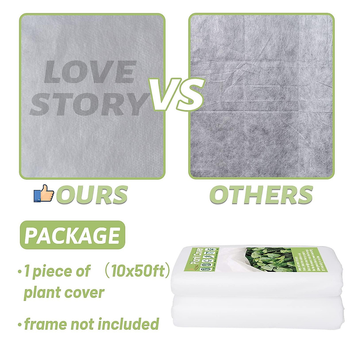 LOVE STORY Plant Covers Freeze Protection 10 * 50FT 0.9oz Frost Cloth Blanket Floating Row Cover Garden Fabric for Winter Outdoor Plants Vegetables and Sun Pest Protection