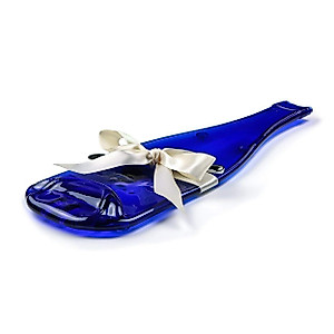 Melted Wine Bottle Cheese Tray with Cheese Spreader in Blue Glass