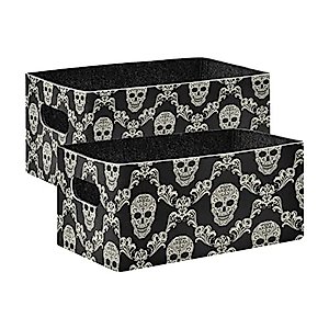 Skulls Storage Basket Felt Storage Bin Collapsible Towel Storage Convenient Box Organizer for Kids Bedroom Magazine