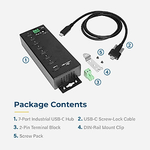 7-Port USB-C 3.2 Hub w/ 15KV ESD Surge Protection DIN Rail Mount
