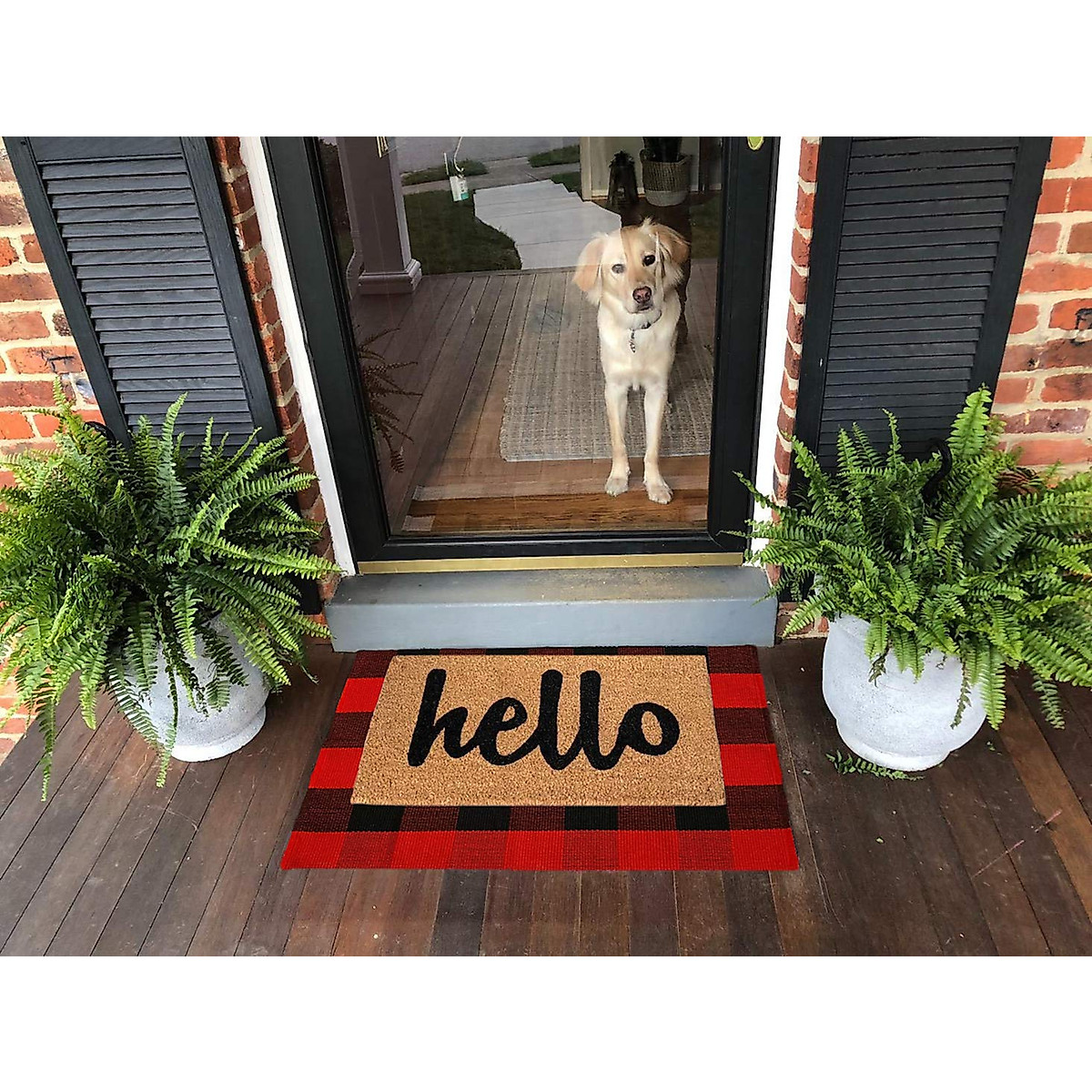 UKELER Buffalo Plaid Rug 2'×3'- Cotton Outdoor Rug Washable Buffalo Check Doormat, Red and Black Plaid