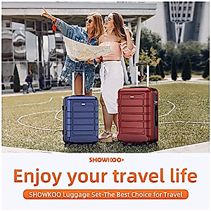 SHOWKOO Luggage PC+ABS Durable Expandable Hardside Suitcase with Double Spinner Wheels TSA Lock 28-Inch, Blue