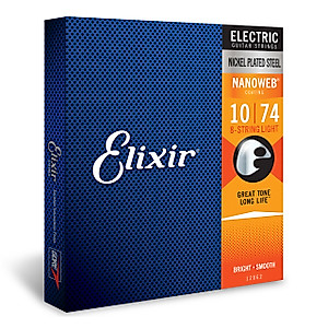 Elixir Strings, Electric Guitar Strings, Nickel Plated Steel with NANOWEB Coating, Longest-Lasting Bright Tone with Comfortable Feel, 8 String Light 10-74