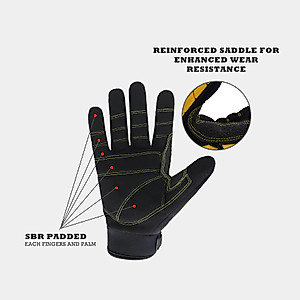 Anti Vibration Work Gloves Men,TPR Impact Protection Gloves,SBR Fingers & Palm Padded Safety Impact Reducing Mechanic Gloves (Medium, Yellow)