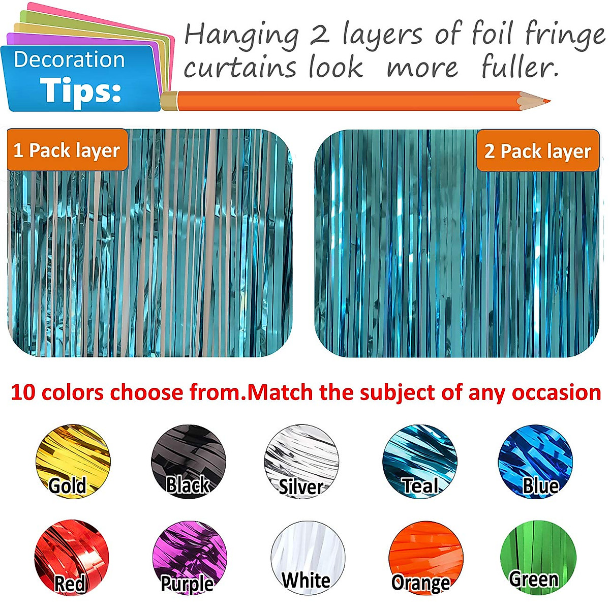 Moohome 2 Pack Teal Blue Foil Fringe Curtain, Fringe Backdrop Curtains for Birthday Wedding Engagement Bridal Shower Bachelorette Party Decorations