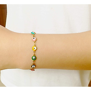 DIJUGS 3 Pcs Evil Eye Bracelet for Women Men18K Gold Plated Stainless Steel Handmade Adjustable Amulet Evil Eyes Jewelry for Family Best Friends Gifts (3 pcs, gold,steel,Colorfule)