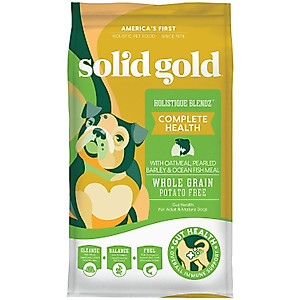 Solid Gold Dry Dog Food for Adult & Senior Dogs - Made with Oatmeal, Pearled Barley, and Fish Meal - Holistique Blendz Potato Free High Fiber Dog Food for Sensitive Stomach & Immune Support - 12 LB