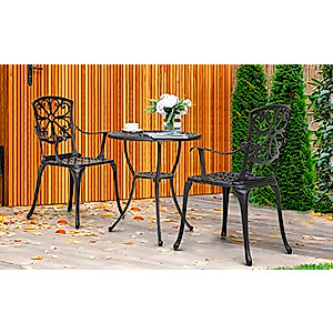 Nuu Garden 3 Piece Bistro Table Set Cast Aluminum Outdoor Furniture Weather Resistant Patio Table and Chairs with Umbrella Hole for Yard, Balcony, Porch, Black with Antique Bronze at The Edge