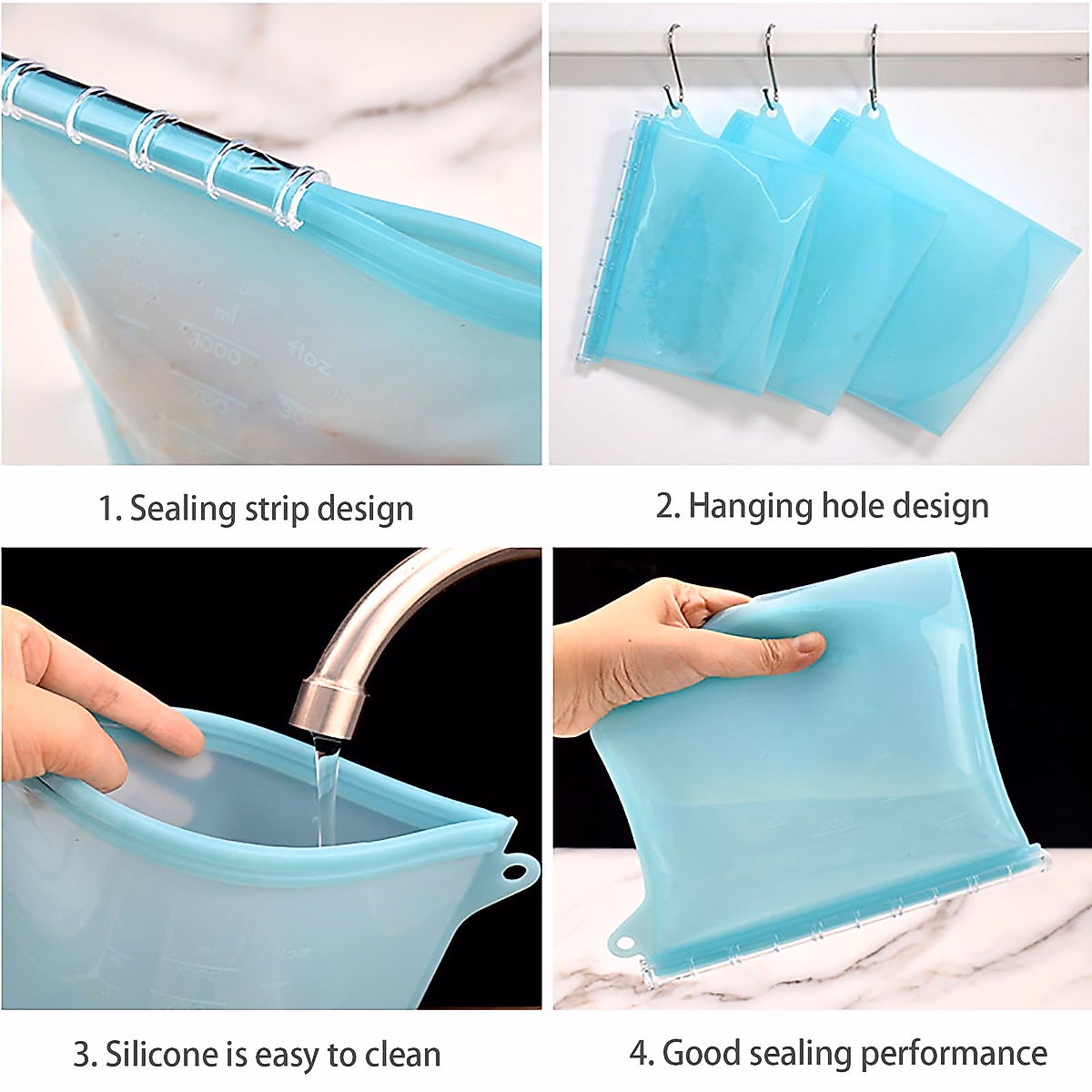 Reusable Silicone Food Storage Bags, WINDSIUUU 100% Silicone Food Grade Containers, Leakproof, Sandwich Snack Bags, Stand Up Zip Container for Soup and Leftovers, Dishwasher & Microwave Oven Safe-18OZ