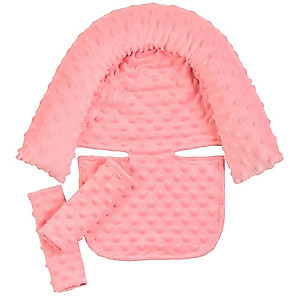 Baby Infant Head and Neck Support Pillow with Seat Belt for Car Seat -Extra Soft 3-in-1 Toddler Car Seat Insert Cushion Pad for Car Seats Water Pink