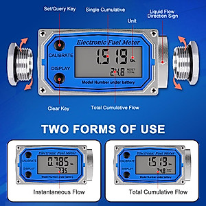 Flow Meter 3/4 Inch Digital LCD Display with NPT Counter Waterproof Oil Flowmeter Kerosene Diesel Fuel Flow Water Flow Meter, Switch Between GAL(Gallons), QTS, PTS, L, and m³ Units