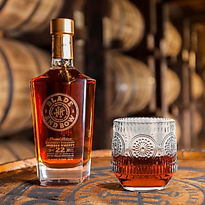 Wongblee Vintage Whiskey Glasses Set of 6, 13.5 OZ Scotch Bourbon Rock Glasses, Old Fashioned Embossed Drinking Cups for Gift, Home Bar, Party