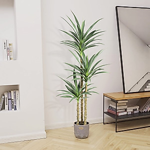 Waoops Artificial Tree 5.3Ft Faux Agave Plant with 3 Heads in Plastic Pot Fake Tree for Home Decor Indoor or Outdoor Office Decoration Housewarming Gift