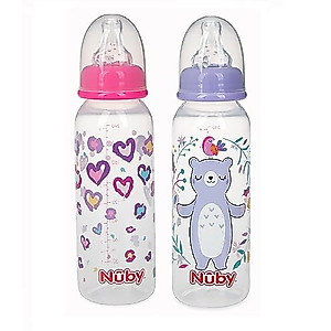 Nuby Printed Non Drip Standard Bottle, Colors May Vary, 2 Count