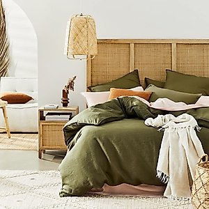 Moss Olive Washed Cotton Duvet Cover Solid Green Duvet Cover Queen Super Soft Full Bedding Set Moss Green Comforter Cover Green Bedding Set (King (U.S. Standard))