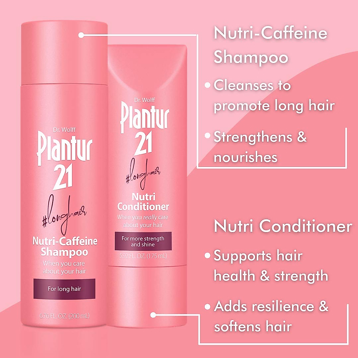 Plantur 21#longhair Nutri-Caffeine Women's Long Hair System with Keratin and Biotin: Strengthen and Nourish, Shampoo (6.76 fl oz), Conditioner (5.92 fl oz)