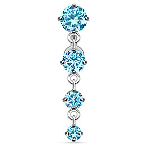 Forbidden Body Jewelry Sexy Reverse Mount Dangle Belly Button Ring with Cascade of Aqua Blue Crystal Gems