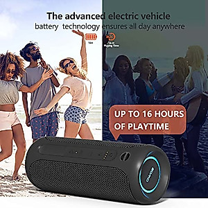Portable Speaker, Wireless Bluetooth Speaker, IPX7 Waterproof, 25W Loud Stereo Sound, Bassboom Technology, TWS Pairing, Built-in Mic, 16H Playtime with Lights for Home Outdoor - Black