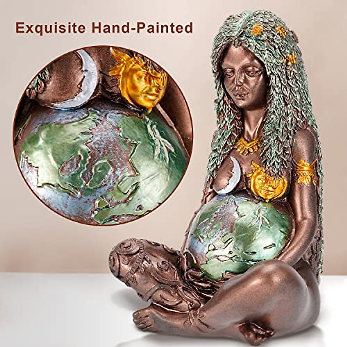 JIMBON Gaia Mother Earth Statue,6inch H Nature Moon Goddess Statue,Spiritual Items Figurines Statuette Gifts for Earth Day,Mother's Day,Thanksgiving Day Gift,Modern Home Room Decor Garden Decoration