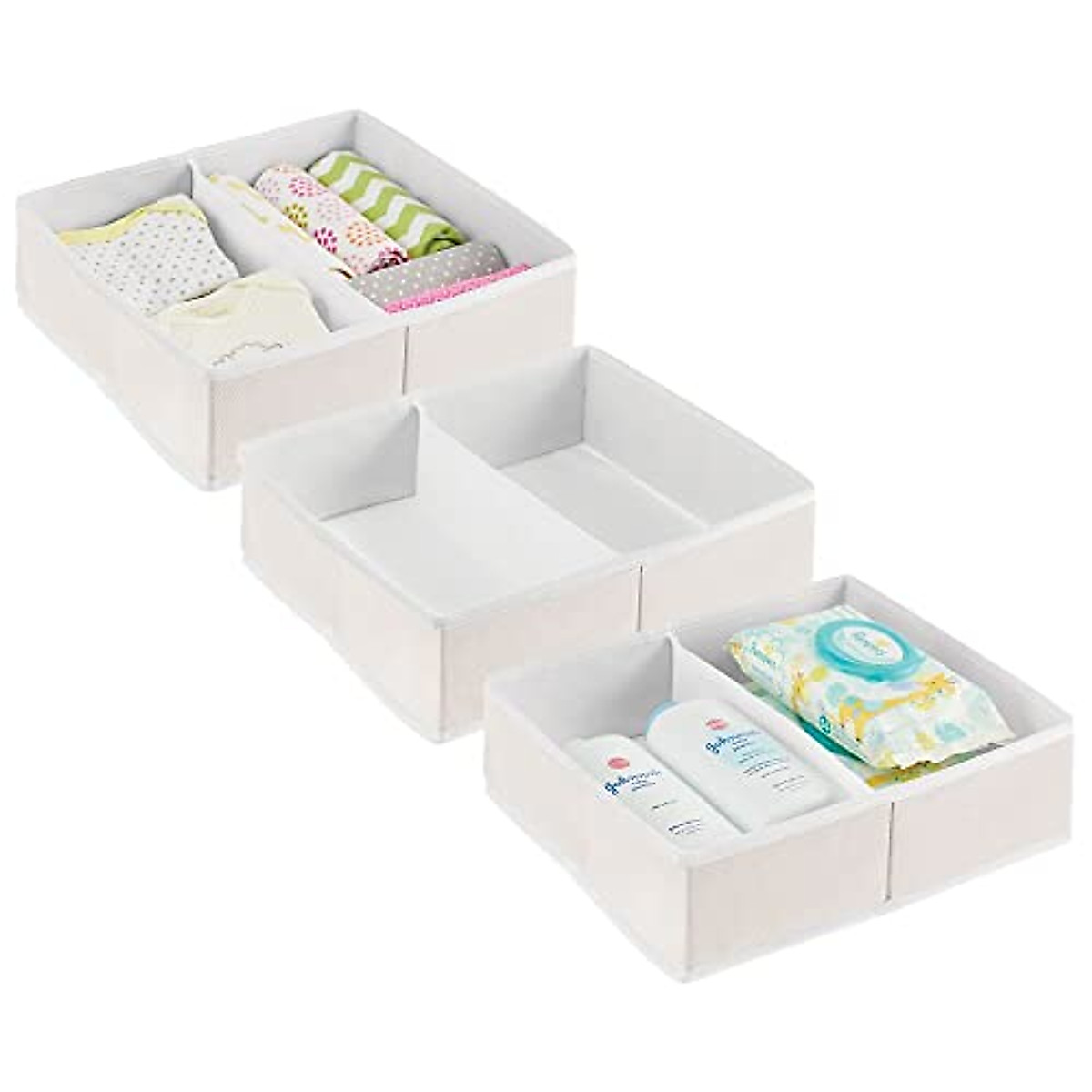 mDesign Fabric Drawer Organizer Bin Dividers for Kids/Baby Nursery Dresser, Closet, Organization - Bins Hold Clothes, Diapers, Cream, Toy, Blankets - Jane Collection, 3 Pack, Cream/Beige/White