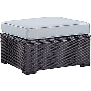 Crosley Furniture Biscayne Wicker Outdoor Ottoman Foot Rest for Patio, Deck, Porch, Brown with Mist Cushions