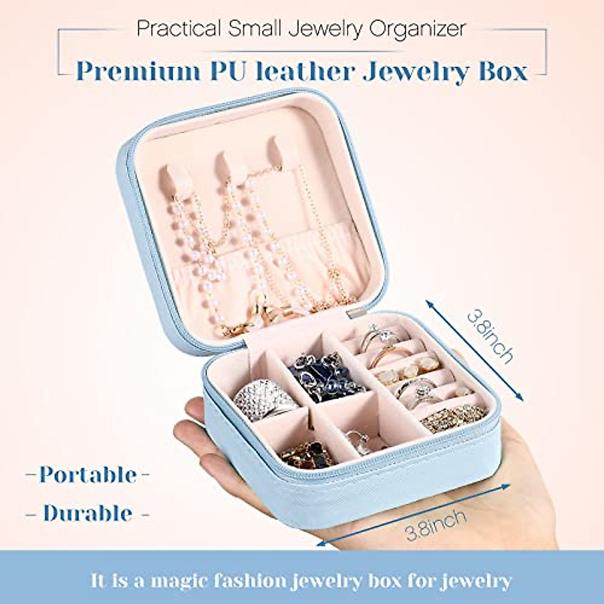 Hicarer 4 Pieces Small Travel Jewelry Boxes PU Leather Jewelry Organizer Box Portable Travel Jewelry Organizer Cases for Rings Earrings Necklace, for Girls Women