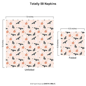 Cheerland Pastel Halloween Theme Napkins - Set of 50 | Adorable Halloween Bat Cat Ghost Pumpkin Design | Indoor/Outdoor