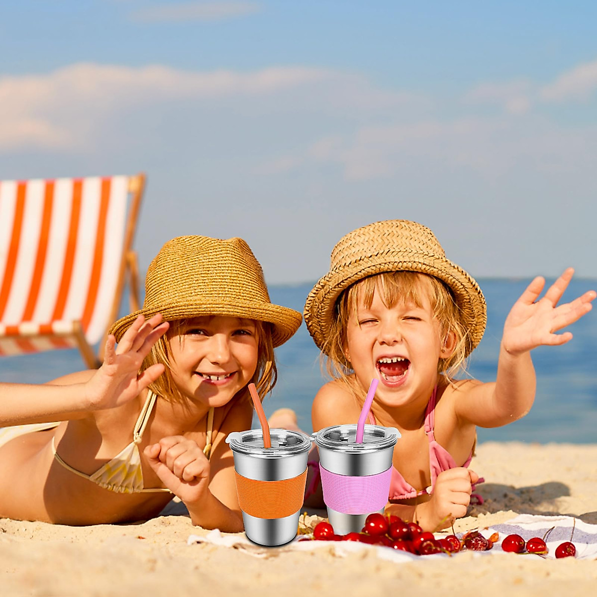 Rommeka Kids Drinking Cups, 6 Pack 12oz Stainless Steel Sippy Cup Spill Proof Kids Cups with Straws and Lids for Adults, Toddler and Children