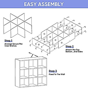 ZenStyle 9 Cube Storage Shelf Organizer, Wooden Bookshelf System Display Cube Shelves Compartments, Customizable W/ 5 Removable Back Panels (White)
