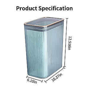 Transparent Trash Can, Bathroom Trash Cans with Lids, 2.6 Gallon Garbage Can for Bedroom, Office, Plastic Slim Waste Basket with Press Top Lid, 10L Clear Trash Bin for Home, Kitchen (Blue)