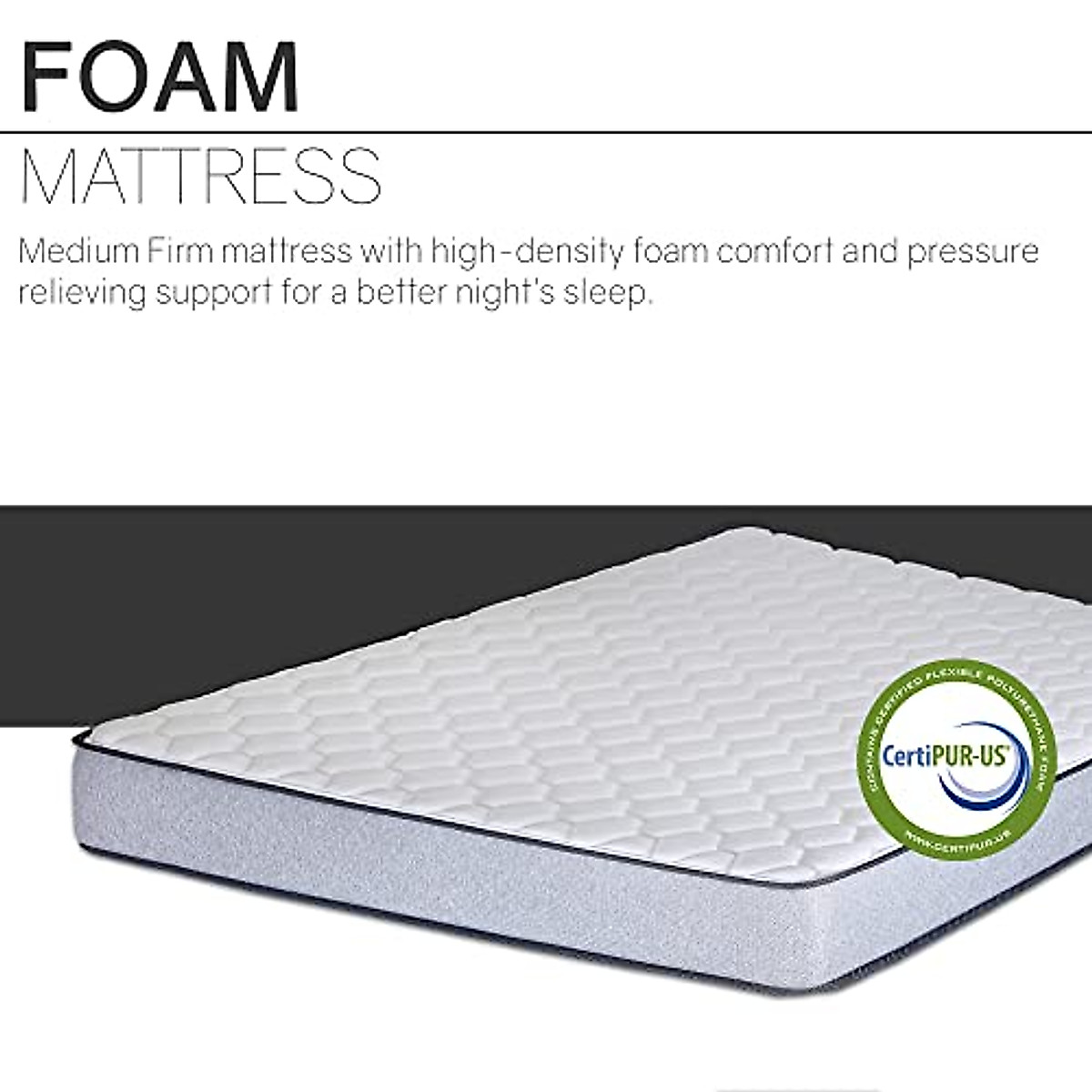 Wayton, Foam Mattress 5-Inch Medium Firm Tight top High Density Foam Mattrress, Full XL, White