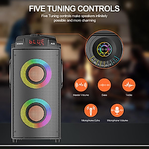 Bluetooth Speakers, 90W Peak Wireless TWS Paring Portable Large Speaker with Subwoofer, Powerful Loud Boombox with Lights, Stereo Sound, FM, EQ, Booming Bass Bluetooth 5.0 for Home Party Camping Gifts