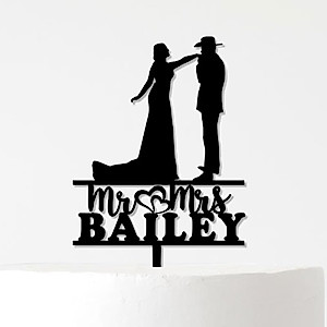 Cowboy Country Western Rustic Wedding Topper Bride Dragging, For Personalized Novelty Acylic Cake Decoration Celebration