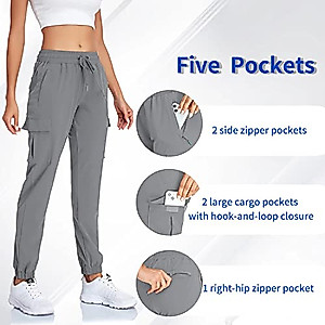Women's Lightweight Cargo Joggers Quick Dry Hiking Pants UPF50+ Athletic Workout Casual Outdoor Pants with Zipper Pockets Gray