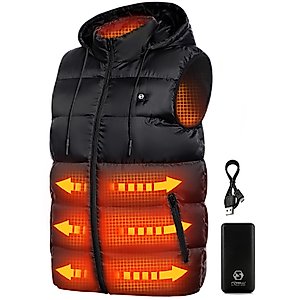 Foxelli Men's Heated Puffer Vest - Lightweight, USB Rechargeable Black Vest for Men, Men’s Winter Outerwear Vest with Battery