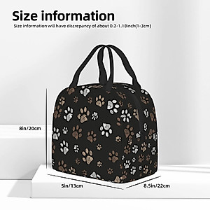 AuHomea Doodle Paw Print Brown Lunch Bag For Women Men Insulated Lunch Box For Adult Reusable Lunch Bags With Pocket Zippers For Work, Picnic, School Or Travel