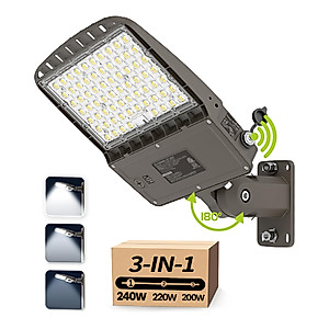 AULACE Parking Lot Light 240W/220W/200W Selectable, 38400LM (160LM/W) LED Parking Lot Light, 5000K LED Shoebox Light Dusk to Dawn Photocell, IP65 Street Light, Adjustable Arm & Slip Fitter in 1 Mount