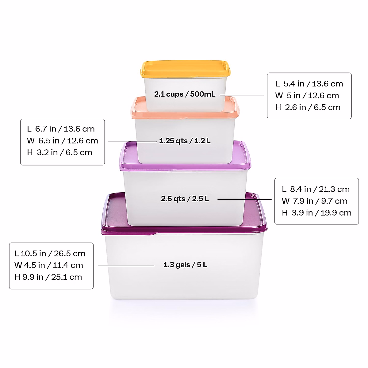 Tupperware Keeptabs 4-Container Stacking Food Storage Set - Multi Color Lids, Nestable, Dishwasher Safe & BPA Free