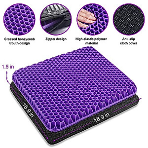 HozYi Gel Seat Cushion, Seat Cushion, Breathable - Sit Longer, Back, Gel Seat Cushion for Wheelchair Cushion, Office Chair, Car, Long Travel