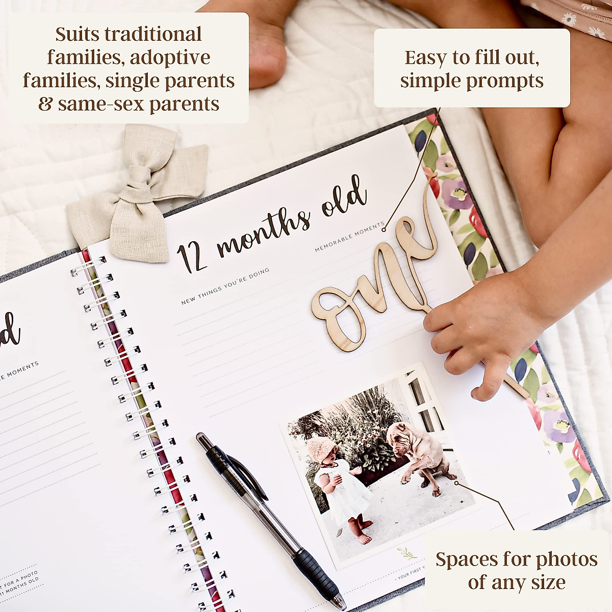 Peachly Baby Memory Book For Girls | First Year Baby Book Keepsake for Milestones | First Five Years Baby Girl Book | Baby Keepsake Book First Year Memory Book | Linen Botanica