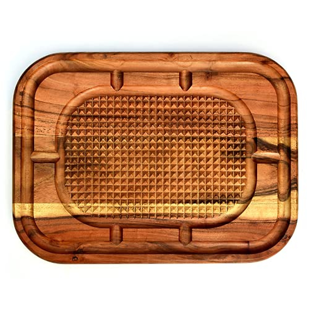 Large Acacia Wood Cutting Board for Kitchen, carved design Board - Juice Groove, Reversible Butcher Block - Meat and Veggies, decorative serving tray (Carving Cutting Board)