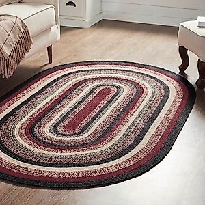 VHC Brands Jute Rug 48x72 w/Pad, Jute Area Rug, Accent Rug, Floor Decor, Braided, Connell Collection, Oval 48x72, Country Black