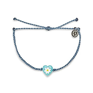 Pura Vida Daisy Heart Bead Bracelet - Adjustable Band, 100% Waterproof, Brand Charm - Blue Steel