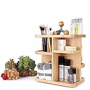 7Penn Bathroom Cosmetic Organizer Countertop Rotating Makeup Display - 11in Bamboo Bathroom Tower Shelf 2 Tier Organizer