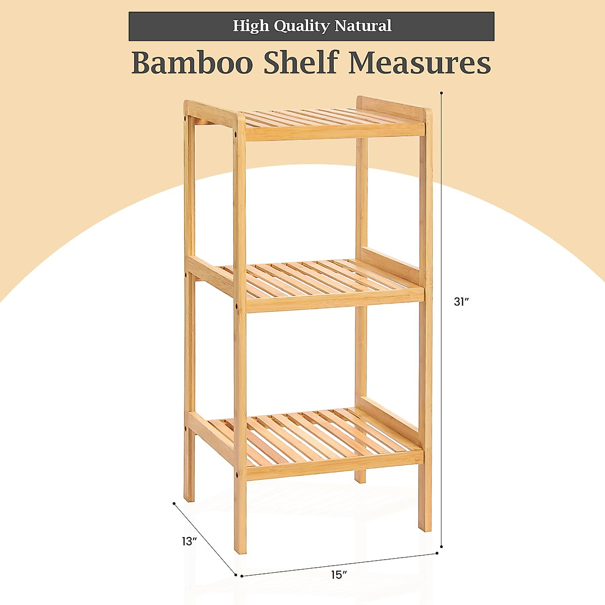 BATHFLEX 3 Tier Bamboo Bathroom Shelf - Bamboo Freestanding Shelf for Storage - Bamboo Plant Stand for Living Room - Multifunctional Storage Rack for Kitchen, Bedroom and Entryway