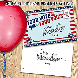 Vote Postcards Bulk - Your Vote Your Voice - Set of 100 4x6 Standard Size - American Flag Patriotism Print, Great Election Supplies, Fun and Eye-Catching Design Postcards for Family and Friends